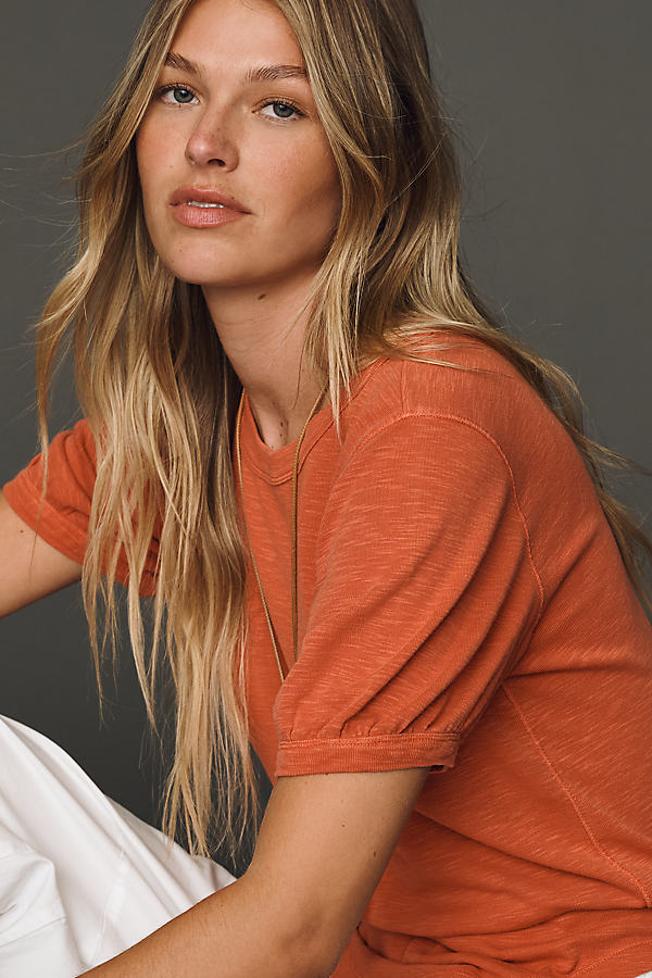 PILCRO PILCRO Cotton Puff-Sleeve Textured T-Shirt